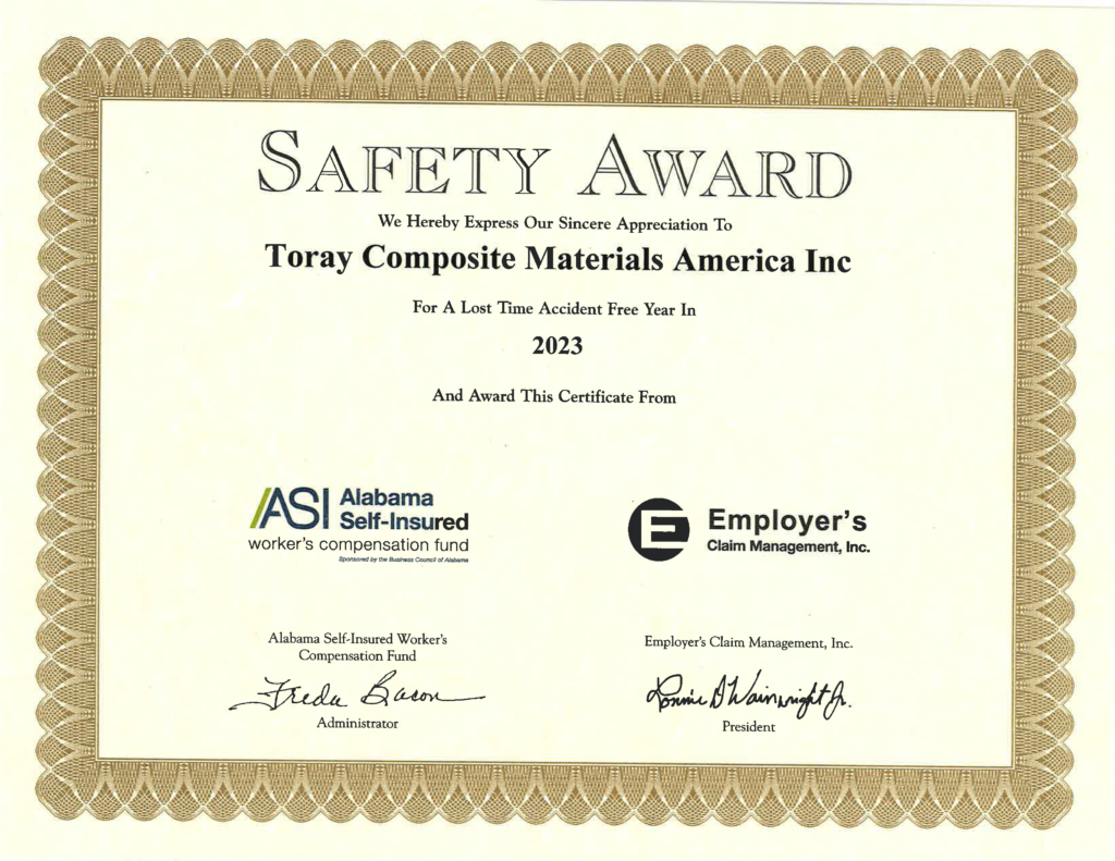 CMA Decatur Plant Earns Lost Time Accident Free Year 2023 Award - Toray ...